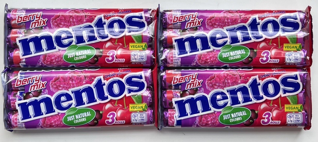 Mentos Berry Mix Chewy Dragees 3 x 37.5g Chewy Sweets Candy (Pack Of 4 ...