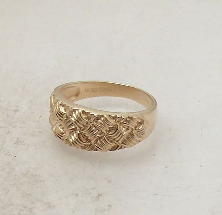 Size 7 Technibond Graduated Basket Weave Band Ring 14K Yellow Gold Plated Silver | eBay