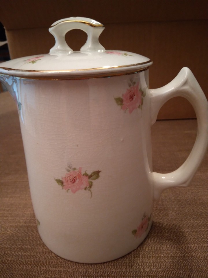 Edwin M. Knowles China Vitreous Coffee Tea Pot Pitcher Pink Roses EUC ...