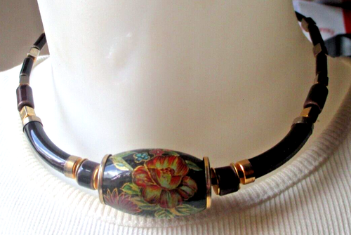 Collier ras du cou semi rigide couleur or émail cloisonné bijou vintage ...