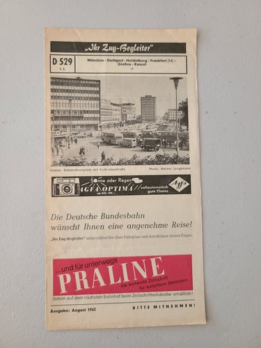 Deutsche Bahn D529 Munchen - Kassel timetable (1962) | eBay