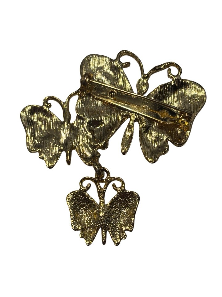 Vintage Gold Tone Three Butterfly Family Dangling Piece Insect Brooch ...