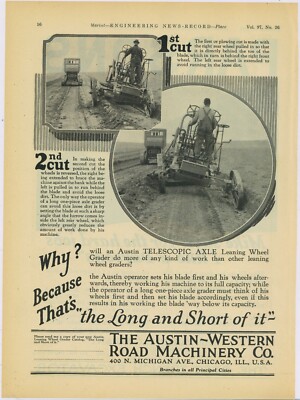 1926 Austin Western Road Machinery Co. Ad: Telescopic Axle Leaning ...