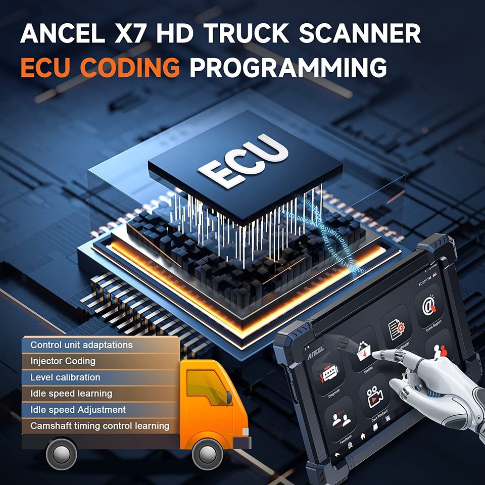 ANCEL X7 HD Heavy Duty Truck Scanner Full System 12V 24V OBD2 ...
