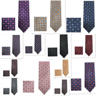 Vintage Square Pattern Men's Skinny Slim 2.75" Neck Tie And Pocket ...