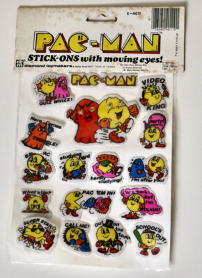 PAC-MAN vintage 1980 puffy stickers with moving eyes rare Diamond Bally ...