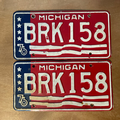 1976 Michigan License Plate Pair Bicentennial # BRK 158 | eBay