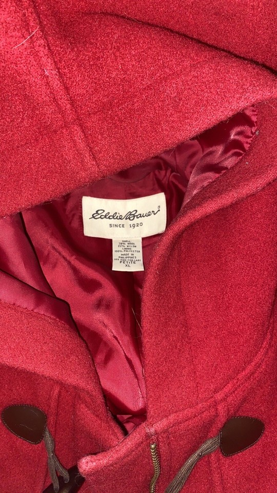 Eddie Bauer Women’s Red Duffle Toggle Coat Hooded Wool Vintage | eBay