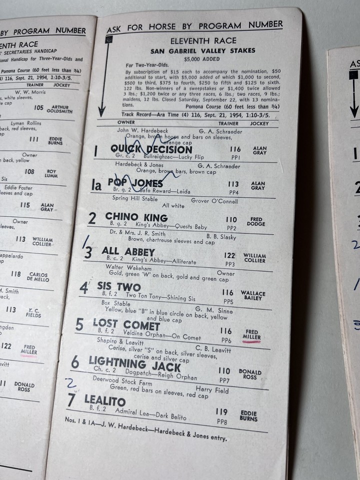 Vintage Horse Racing Program 1947-58 Race Racetrack Jockey Horses ...