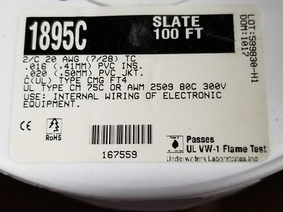 100ft Alpha Wire 1895C 20/2C Cabled Control/Communications Cable 300V ...