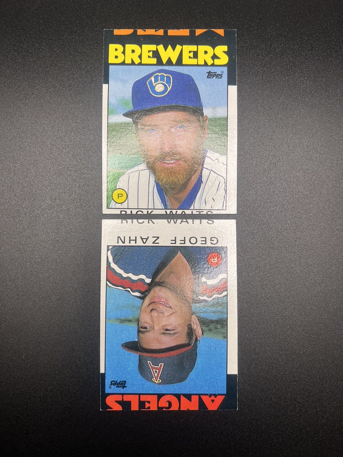 1986 Topps Rick Waits/Geoff Zahn MATCHING MIS-CUT SET (ERROR) ANGELS ...