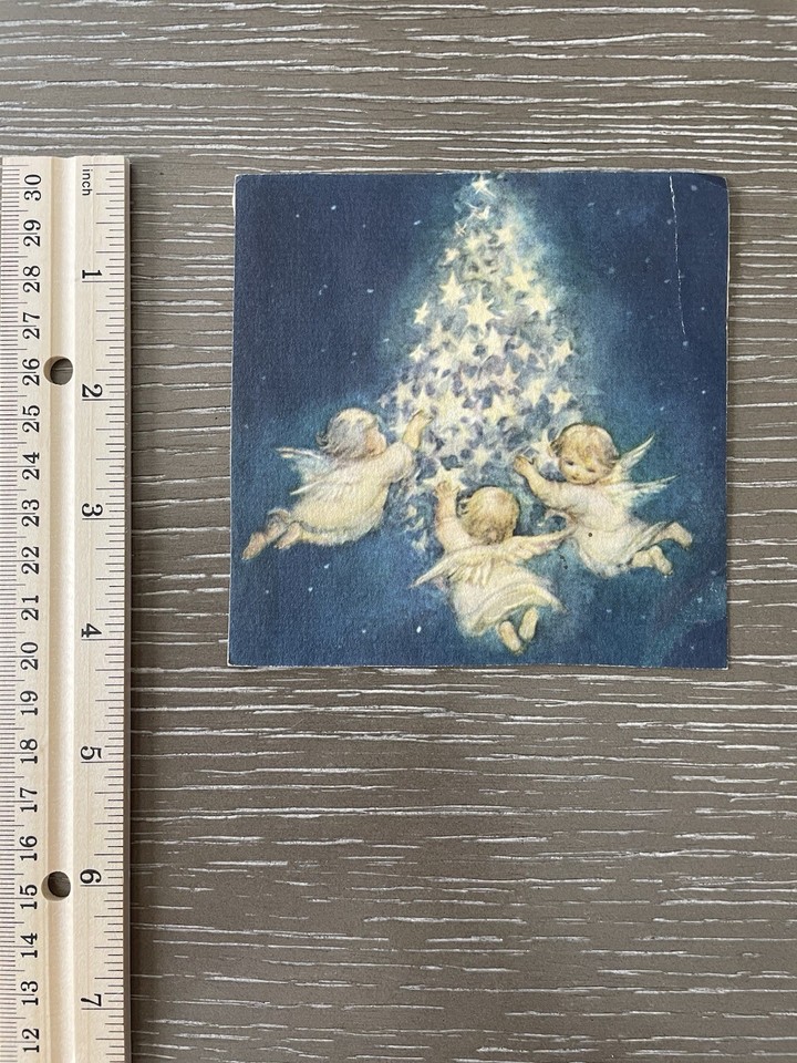 Night Sky Heavenly Baby Angels White Starlight Tree Vtg XMAS Card USED FRONT | eBay