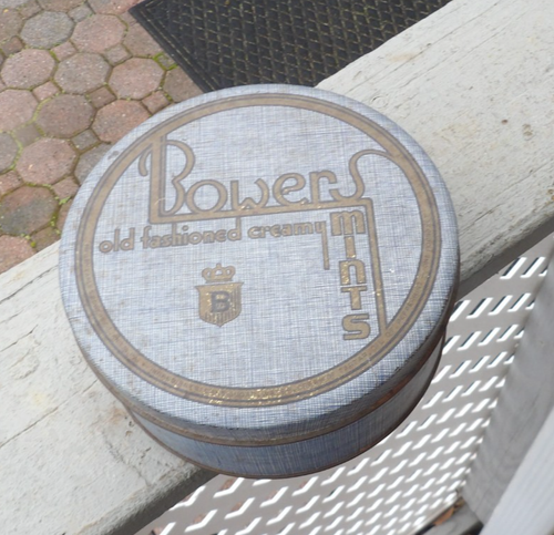 Vintage Bowers Old Fashioned Creamy Mints Tin Blue Round Candy ...