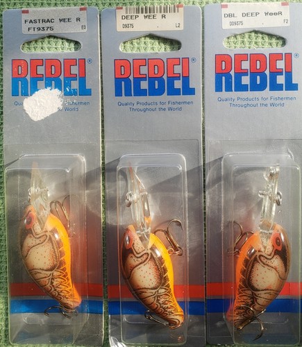Vintage REBEL Crankbait Lot. Fastrac Wee R, Deep Wee R, and Double Deep ...