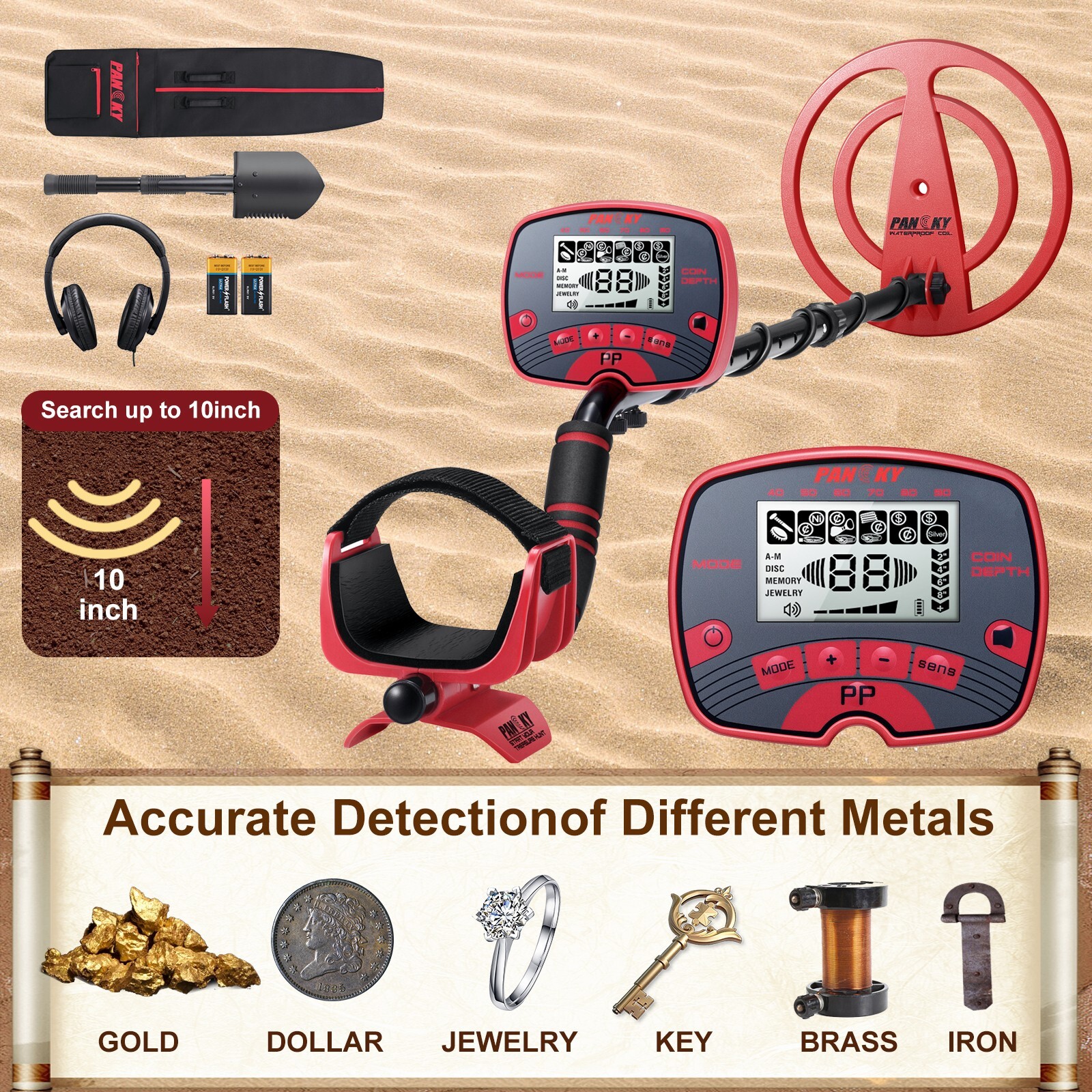 PANCKY Metal Detectors for Adults Waterproof - 10" Coil Gold Detectors ...