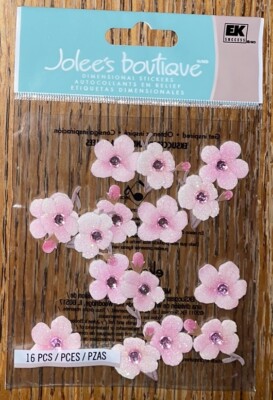RARE Jolees Cherry Blossoms Repeats Pink W/ Gems 3D Flowers Scrapbook ...