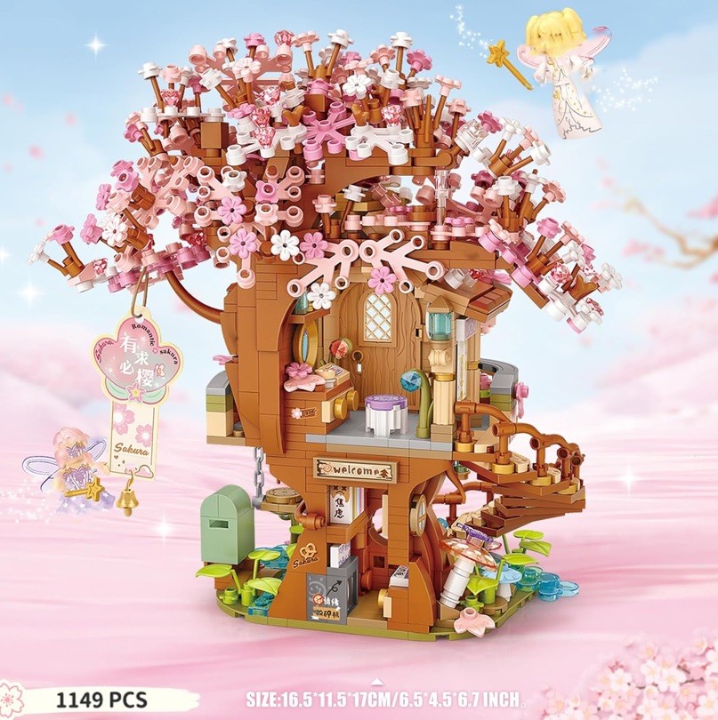 1149pc LOZ Cherry Blossom Tree House Building Blocks Set, Fairy Sakura ...