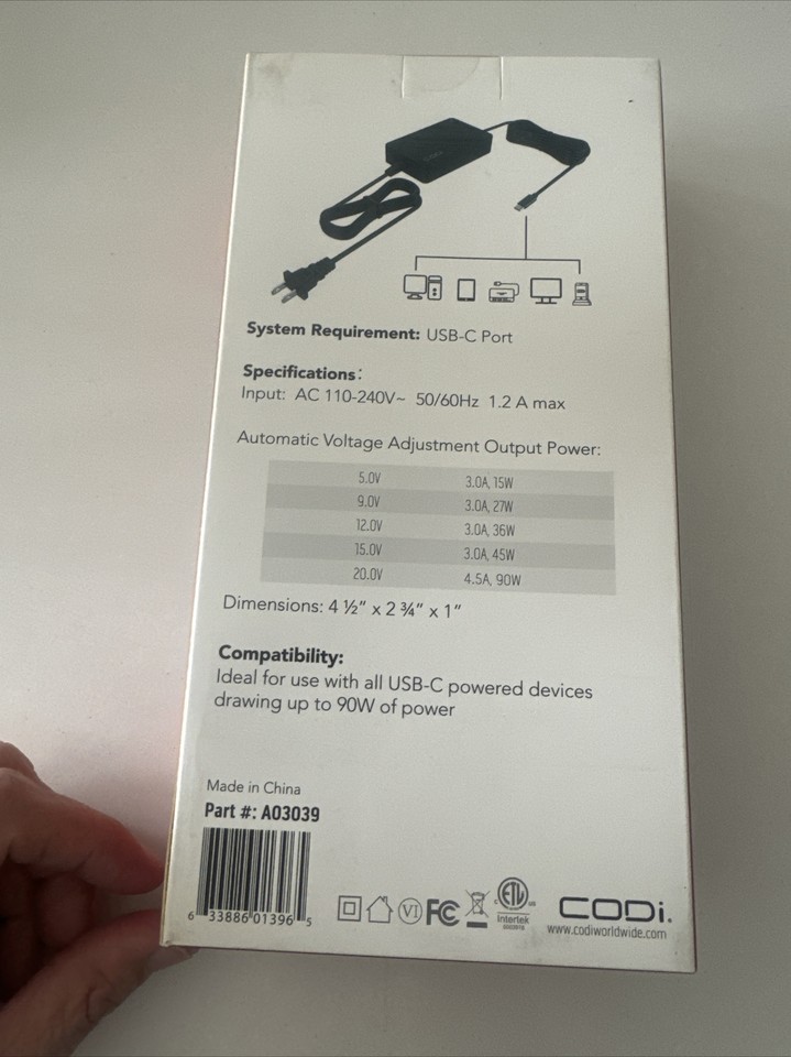 Codi 90W USB-C Laptop AC Power Adapter | eBay