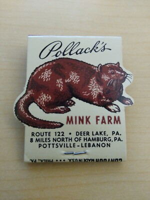Pollack's Mink Farm Full Unstruck Vintage Contour Matchbook Deer Lake ...
