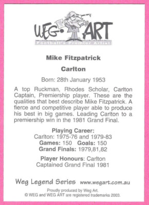 2003 AFL VFL WEG'S FOOTY LEGENDS [SERIES 2 CARD] - 14 Mike FITZPATRICK ...