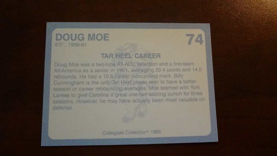 1989 COLLEGIATE COLLECTION N. C. FINEST # 74 DOUG MOE BASKETBALL CARD ...