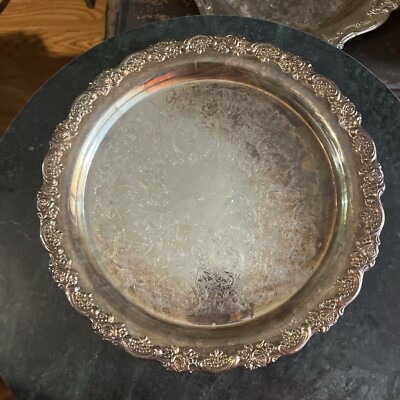 ONEIDA U.S.A Round Silver Plate Embossed Ornate Vintage Serving Tray ...