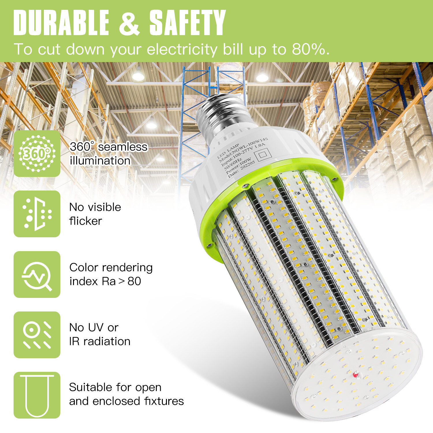 100W LED Corn Light Bulb -6000K Cool White -13500 Lumens -E39 Large ...