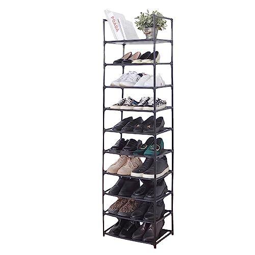 Shoe Rack 20-25 Pairs Sturdy Shoe Shelf, with Side Hooks, Shoe Rack 10 ...