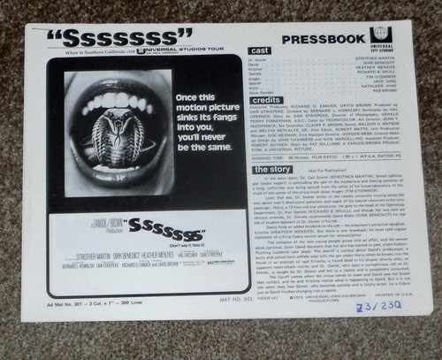 SSSSSSS/SNAKE original 1973 movie pressbook STROTHER MARTIN/DIRK ...