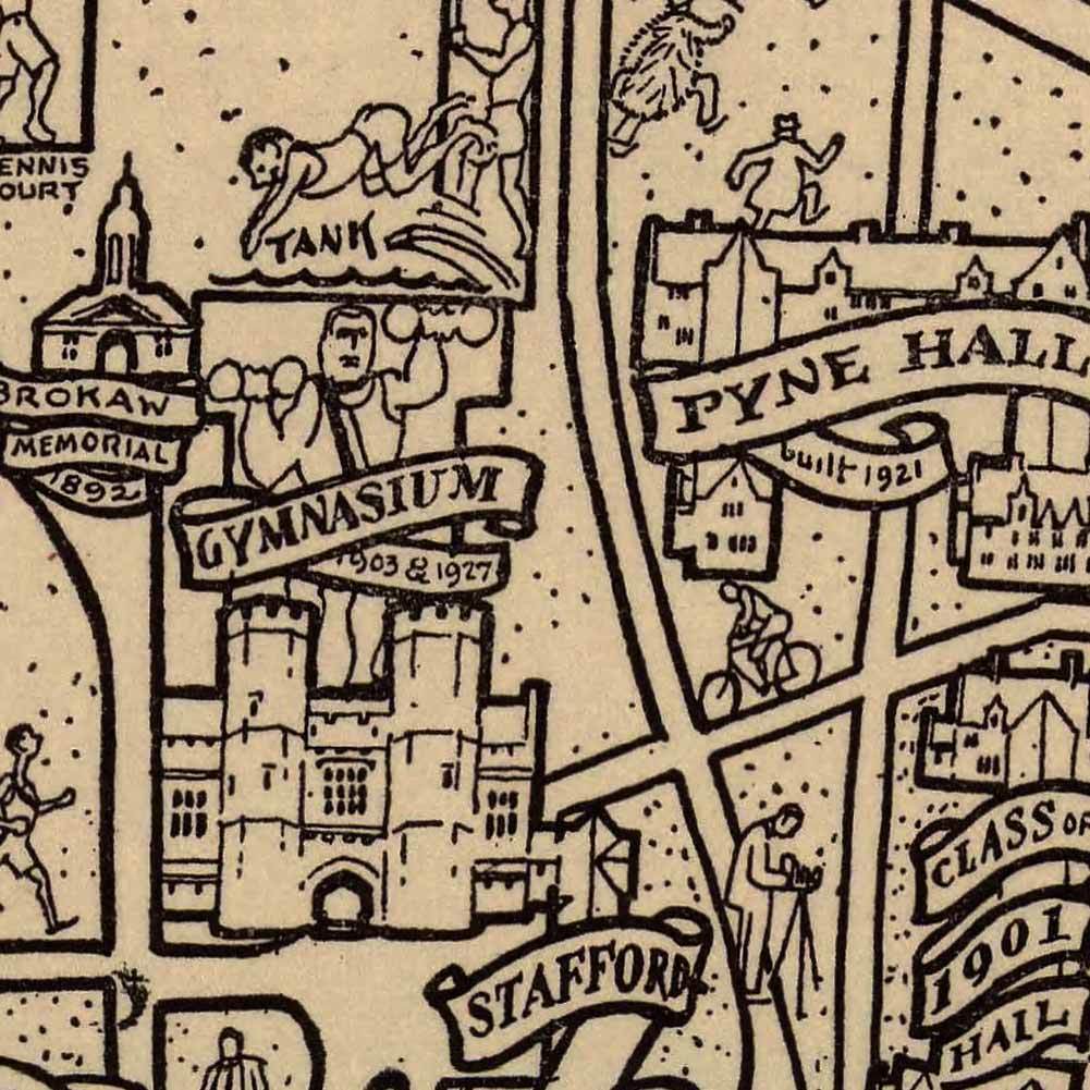 Princeton University Campus Guide MAP - New Jersey circa 1932 - 24" x ...