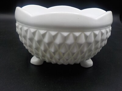 Vintage Indiana Glass Milk Glass Diamond Pattern Three Footed Candy ...