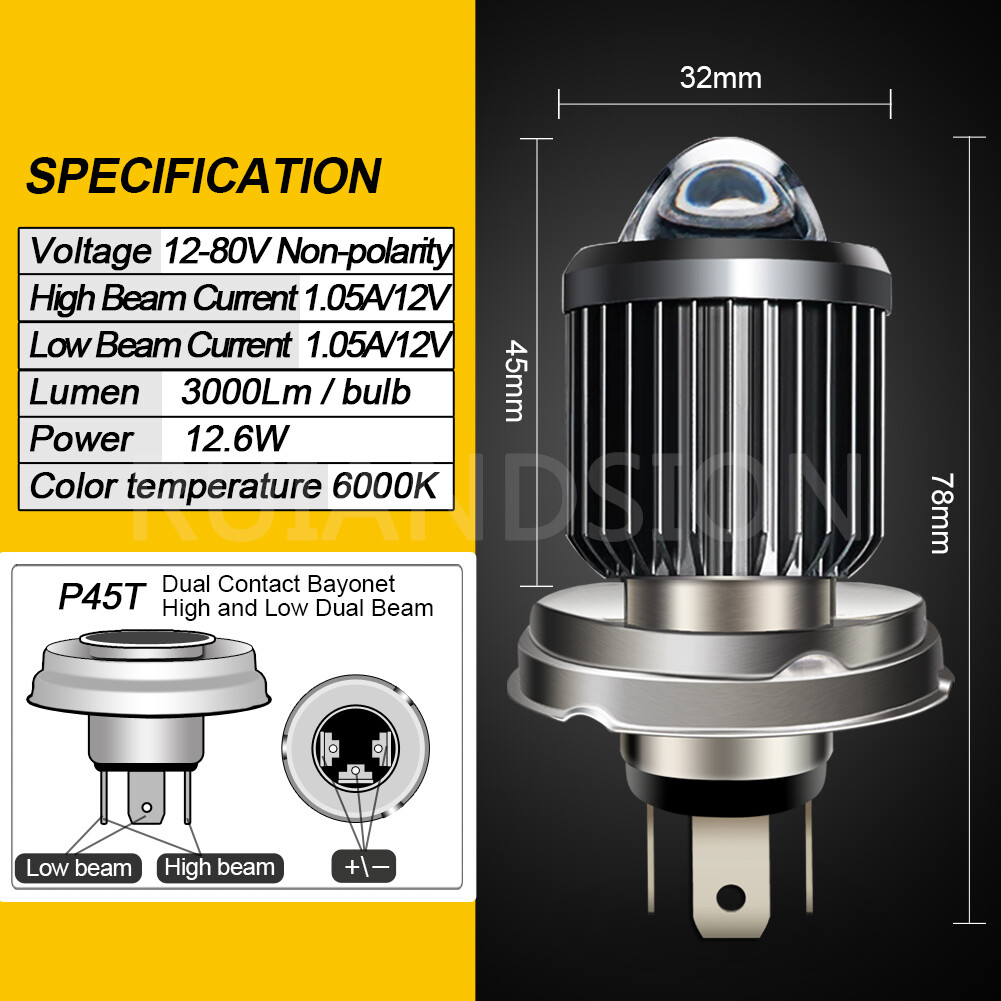 1PC DC12V-80V P45T R2 CSP LED Motorbike Headlight Bulb Front Lamp Hi ...