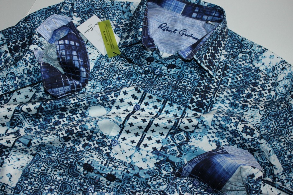 Robert Graham Shirt Capshaw Geo RSS221027CF Blue Classic Fit LS New ...