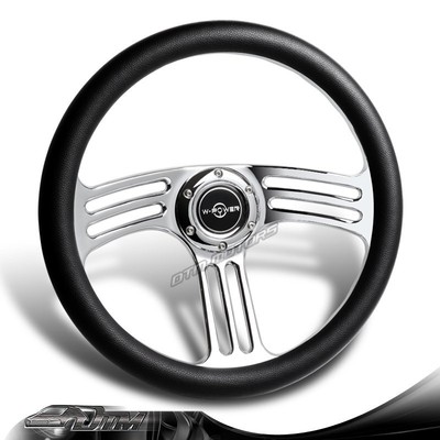 W-Power 350MM 14" BLK Leather Grip 6-Hole Chrome 3-Spoke Vintage ...