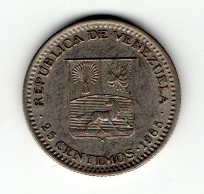 Venezuela 1965, Coat of arms, 25 cents, Bolivar facing left, accept ...