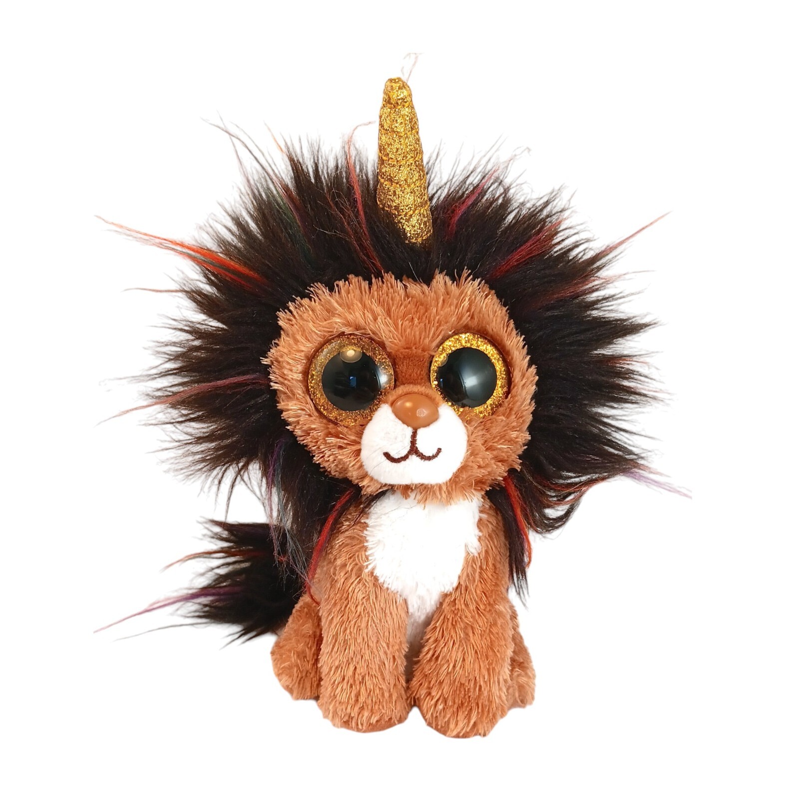 TY TySilk Beanie Boos Ramsey Brown Lion Wild Hair 6" Plush Glitter Eyes ...