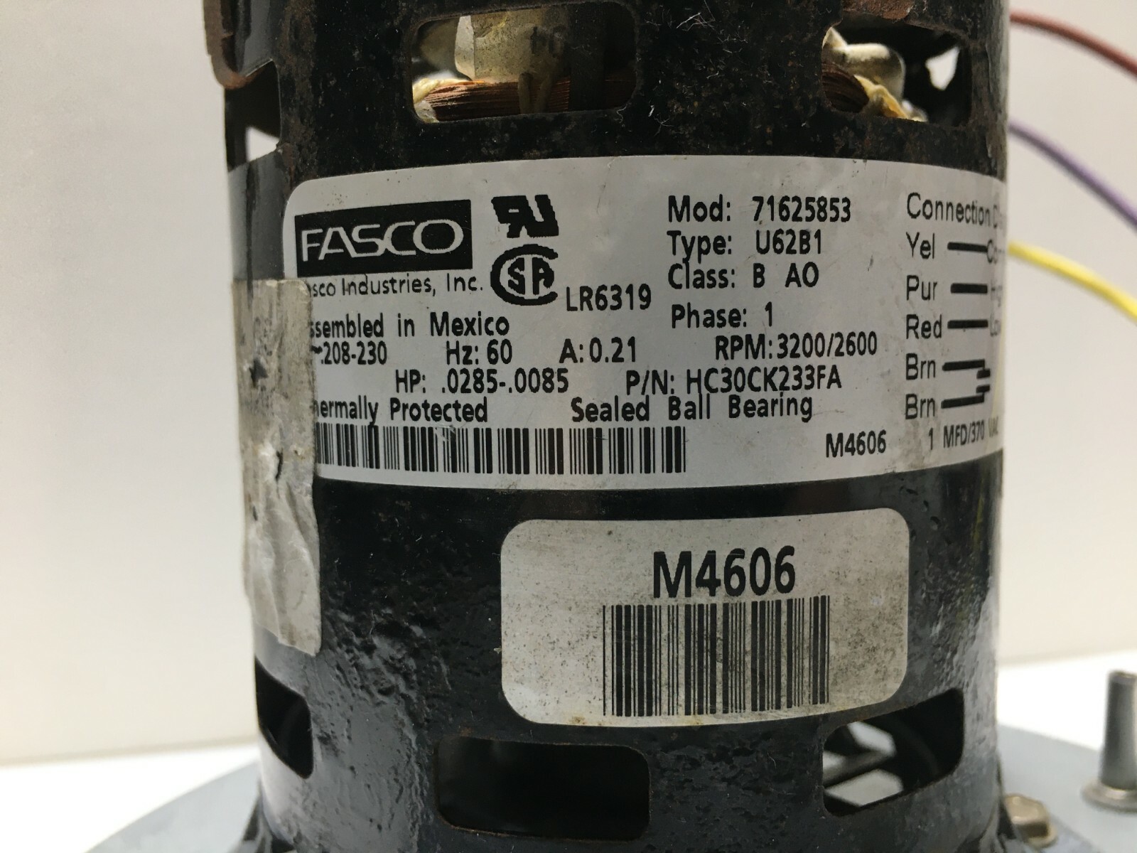 Fasco 71625853 Type U62B1 HC30CK233FA Carrier 208-230V 3200/2600 RPM ...