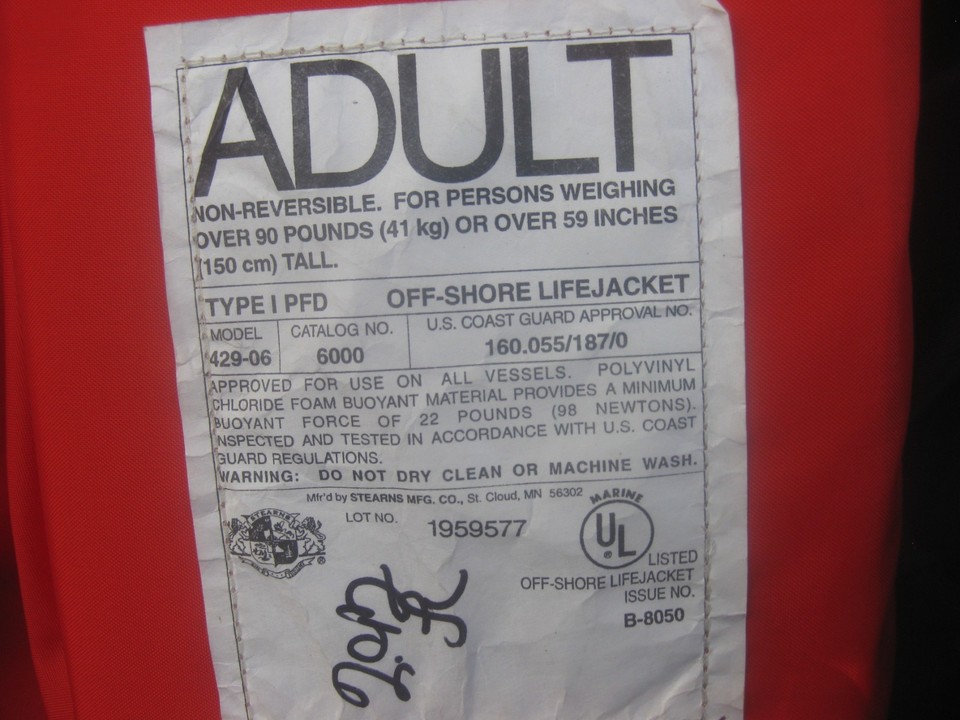 Lifejacket by Stearns/West marine/Offshore/Type 1 PFD/never used/Adult ...