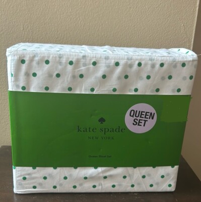 Kate Spade Queen Sheet Set 4pc Green Polka Dots Cotton New St Patrick’s ...