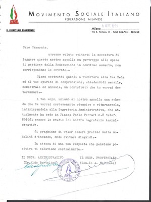 CARTA INTESTATA MSI MOVIMENTO SOCIALE ITALIANO AUTOGRAFO GEN. ALDO ...