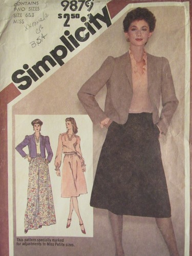 VTG 80 SIMPLICITY 9879 MS Lined Jacket Skirt in 2 lengths & Blouse ...