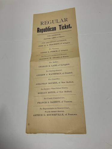 MASSACHUSETTS 1887 REPUBLICAN TICKET AMES GOVERNOR JOHN Q.A. BRACKETT ...