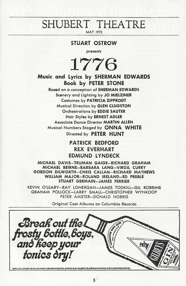 Rex Everhart "1776" Patrick Bedford / Edmund Lyndeck 1972 Chicago ...