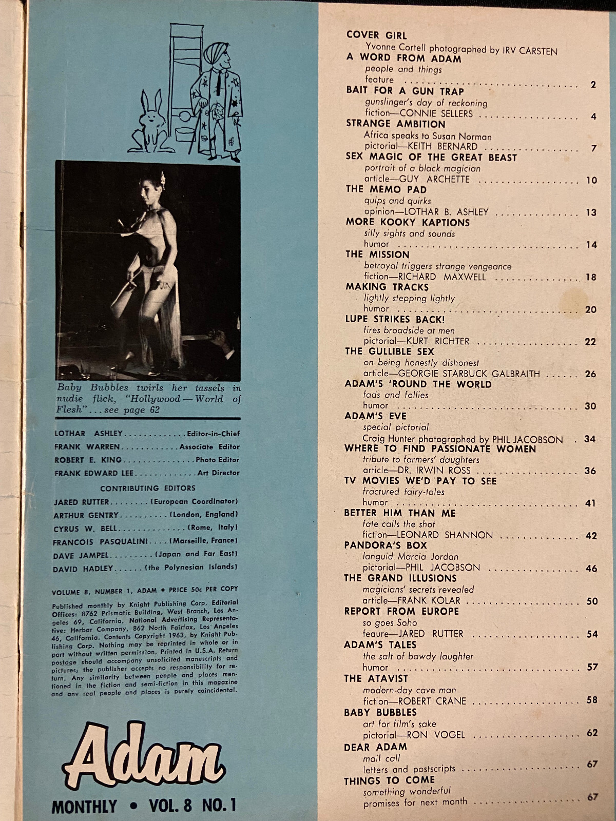 ADAM, VINTAGE PIN UP MAGAZINE 1963 VOL. 8 #1 | eBay