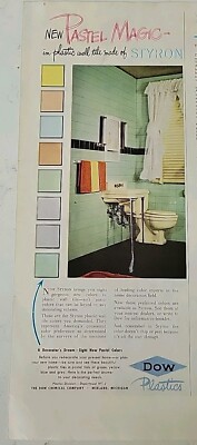 1948 Dow plastics Styron green bathroom wall tile toilet sink design ad ...