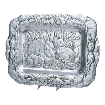 1990's Arthur Court Bunny Tray Polished Aluminum Bunnies Rabbit ...
