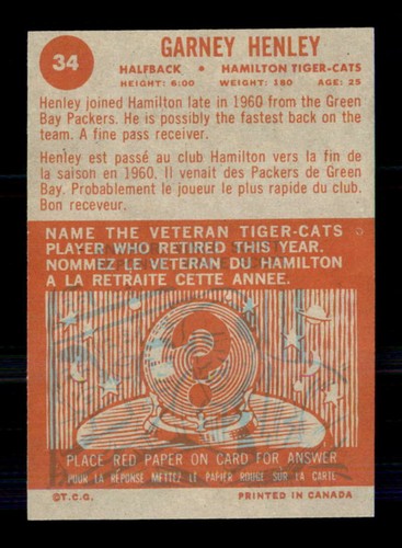1963 Topps CFL #34 Garney Henley NM X2558624 | eBay