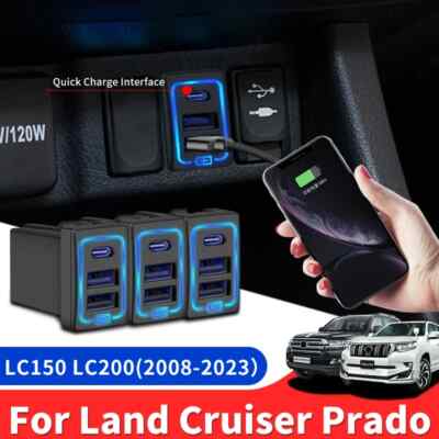 For 2008-2023 Toyota Land Cruiser 200 Prado 150 Car USB Fast Charger ...