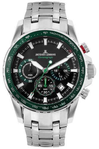 Jacques Lemans Men's Chronograph Liverpool Steel/Green Chronograph | eBay