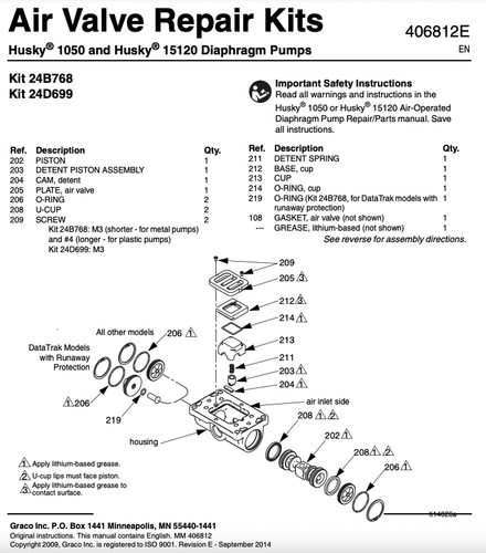 Graco Air Valve Repair Kit 24B768 For Husky 1050 | eBay